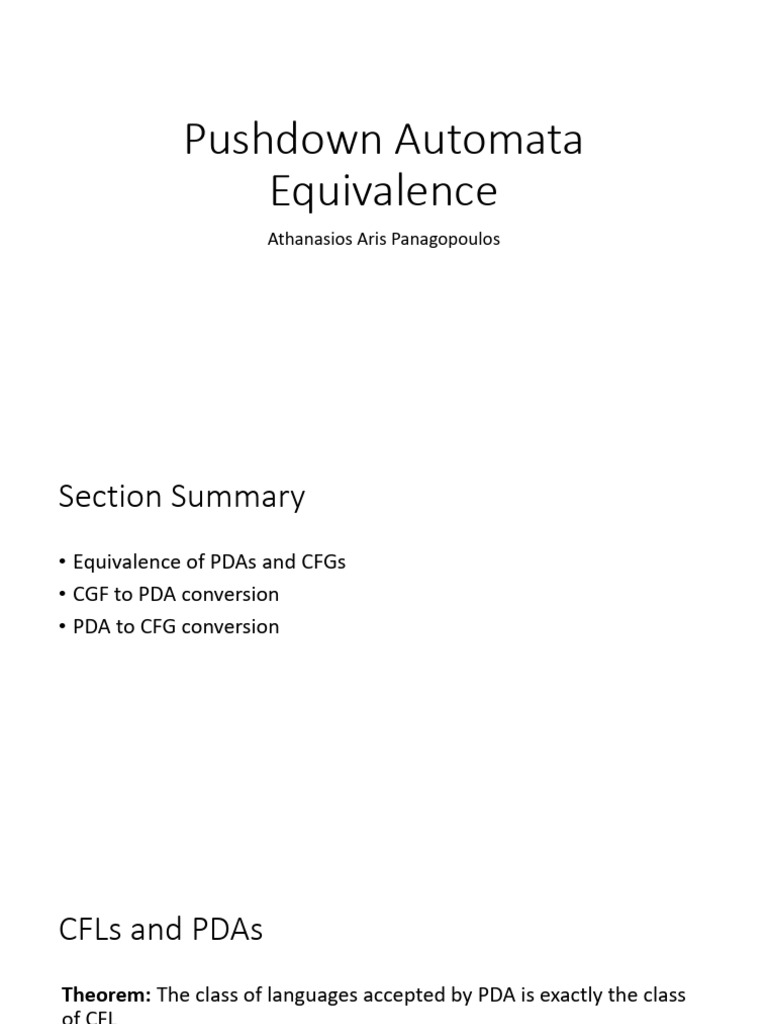 22 Pushdown Automata Equivalence | PDF | Theoretical Computer Science | Formalism (Deductive)