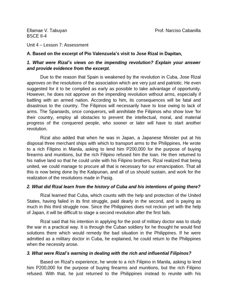 Unit 4 - Lesson 7 Assessment | PDF | Philippines