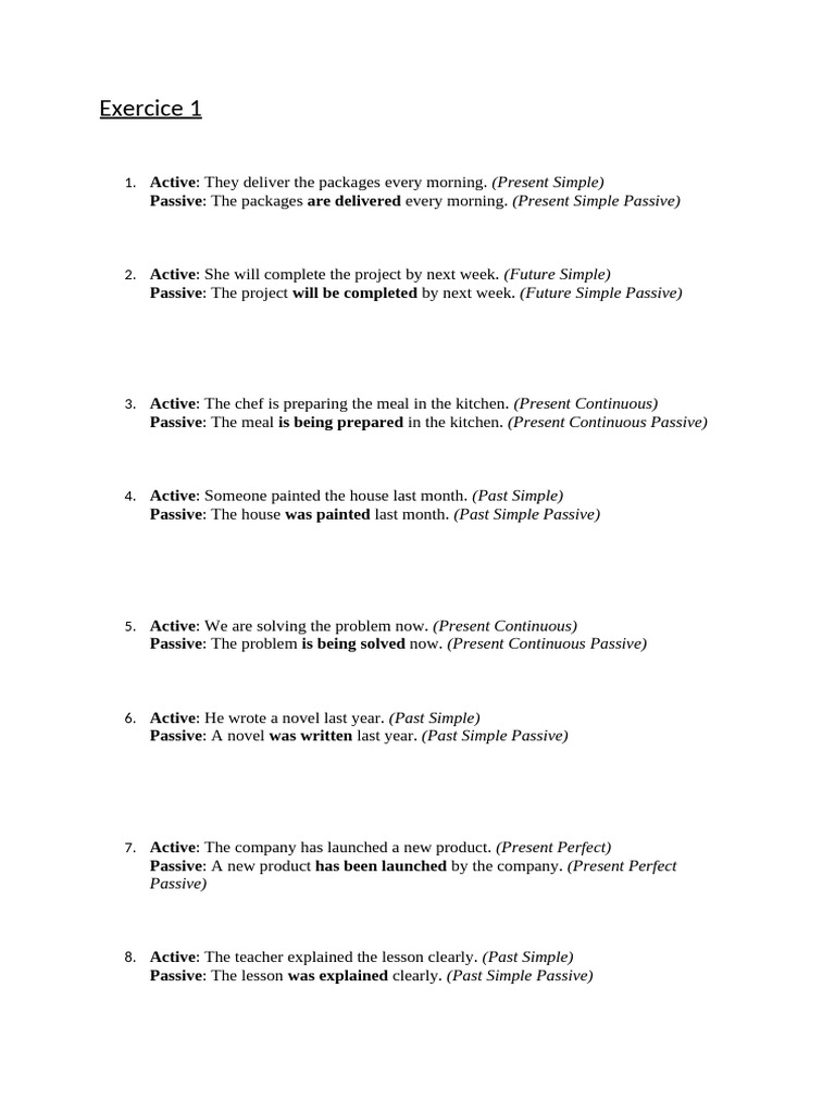 Passive Voice Exercises Explained | PDF | Cooking