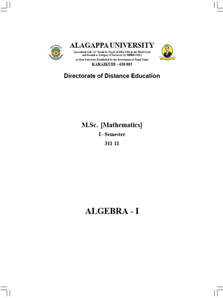 PG M.sc. Mathematics 311 11 Algebra - I Binder | PDF | Set (Mathematics) | Ring (Mathematics)