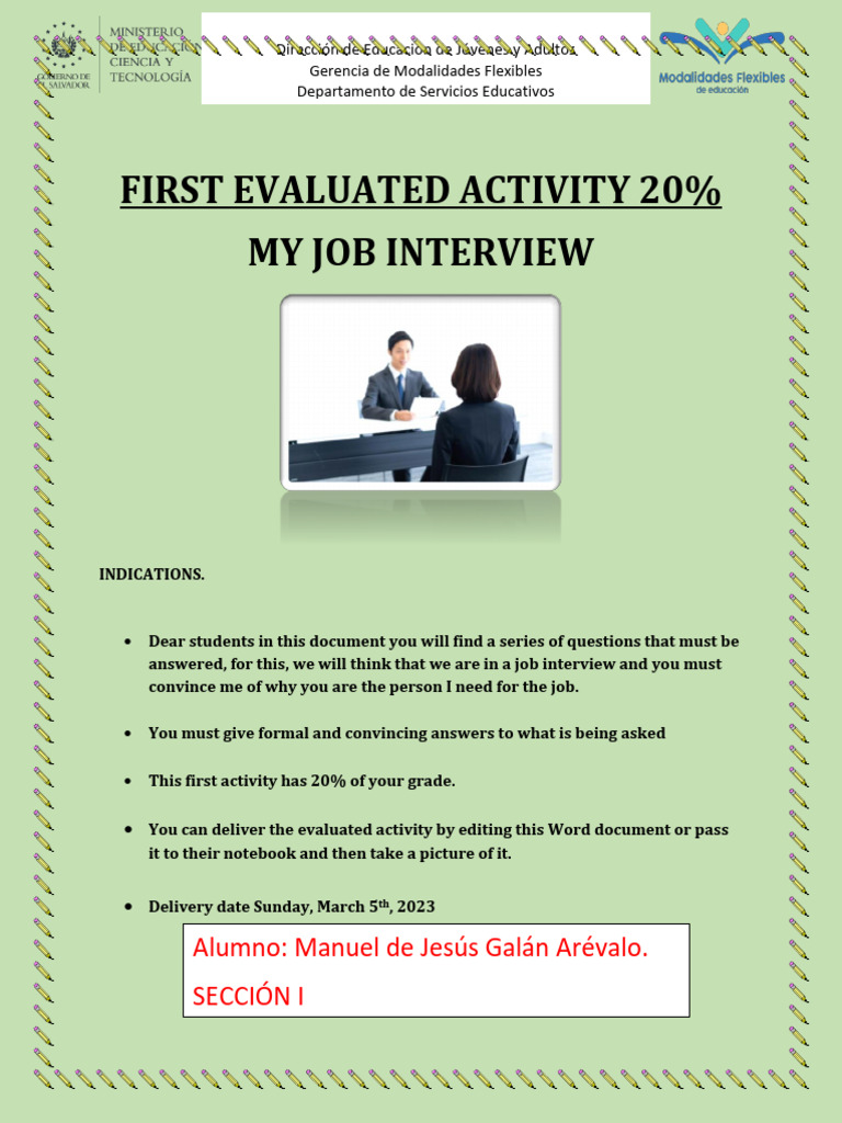 First Evaluated Activity, Job Interview | PDF