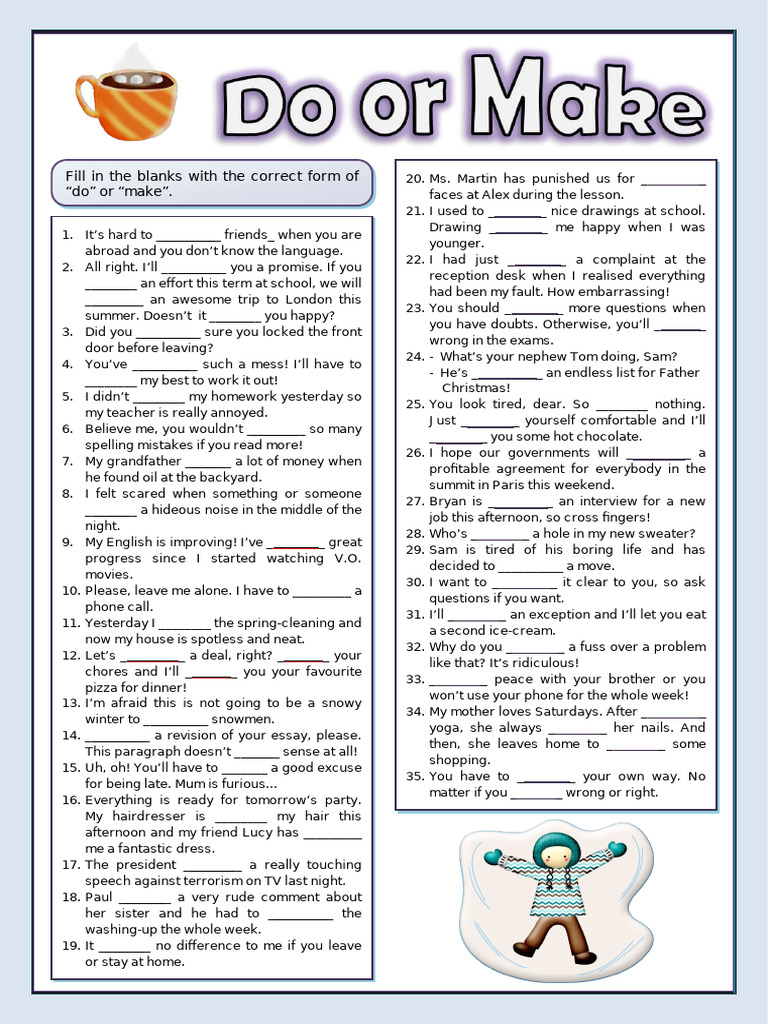 Make or Do Collocations Practice Grammar Drills Tests 86003 | PDF