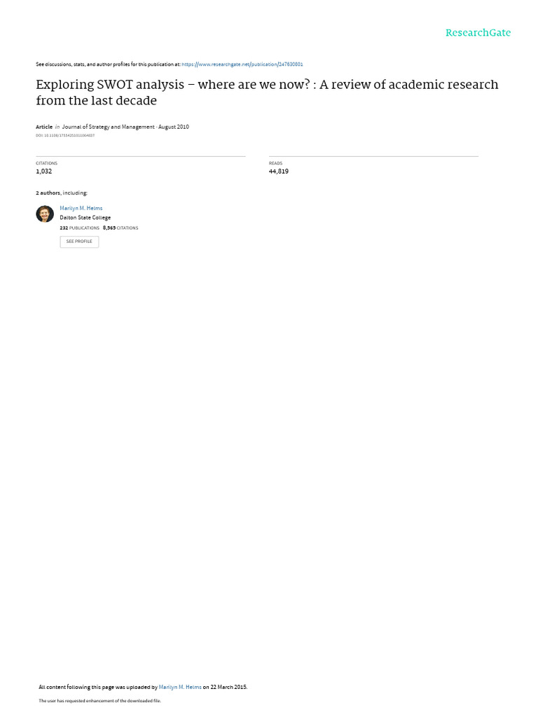 Exploring SWOT Analysis - Where Are We Now?: A Review of Academic ...