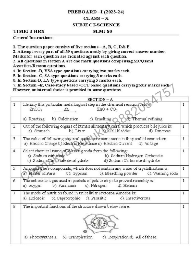 10th Science CG Mock Test 1 | PDF