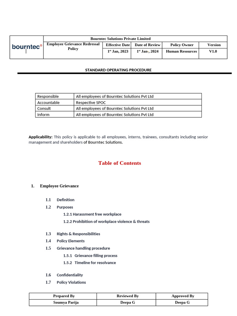Bourntec Employee Grievance Policy | PDF | Human Resources | Employment