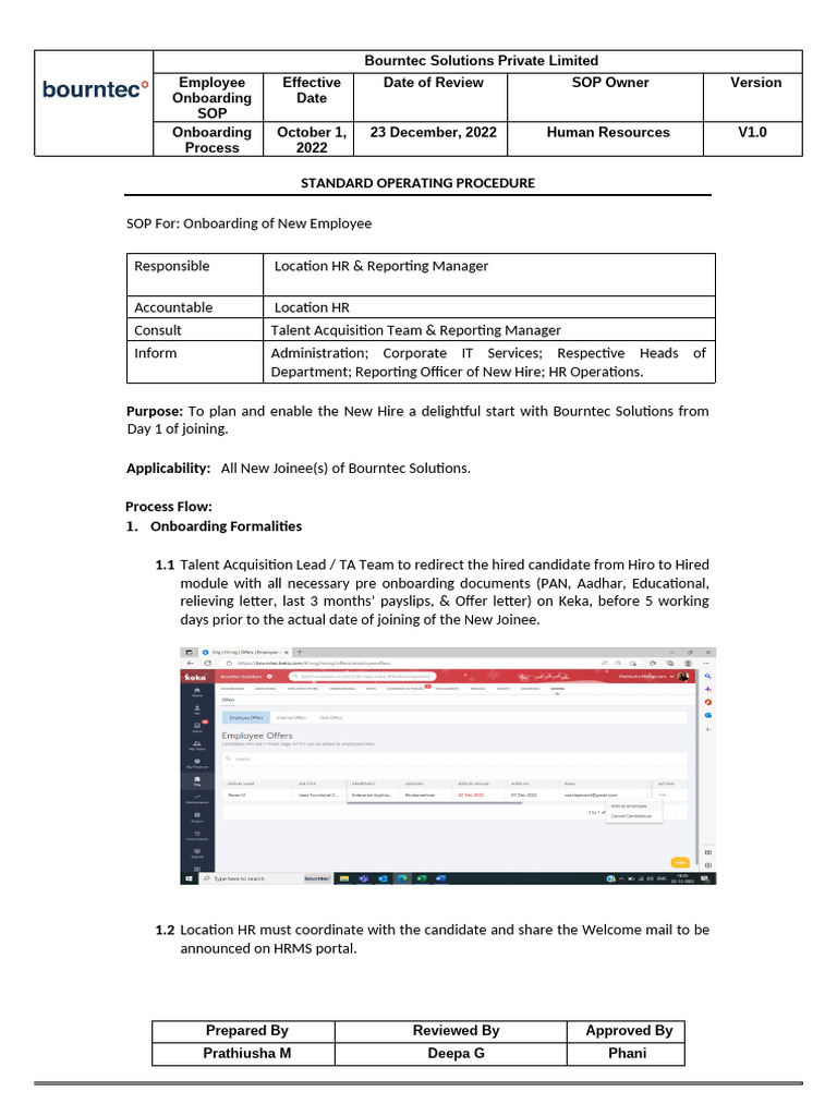 Onboarding Formalities & project allocation for new joinee SOP | PDF | Computing