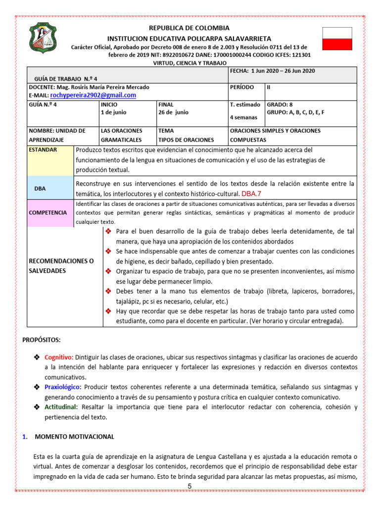 Módulo de Octavo (8°) - 5-23 | PDF | Palabra | Oración (Lingüística)