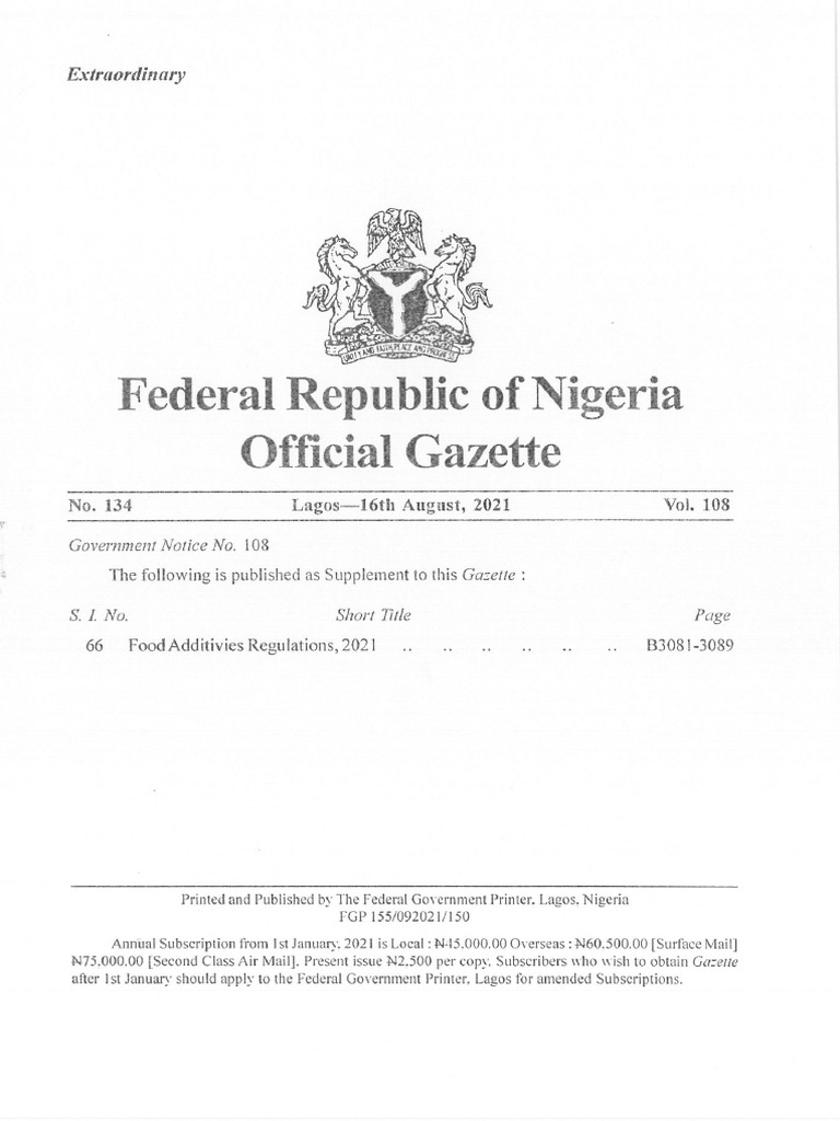 Food Additives Regulations 2021 | PDF