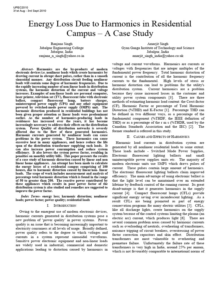 Energy Loss Due To Harmonics in Residential Campus A Case Study | PDF | Compact Fluorescent Lamp ...