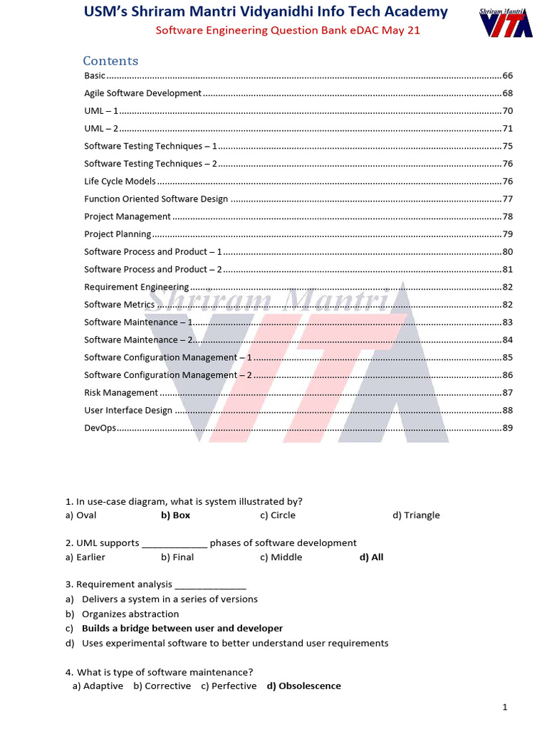 Software Engineering Question Bank eDAC May 21 | PDF | System ...