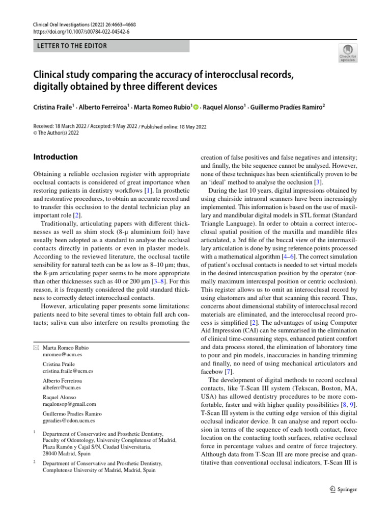 Clinical Study Comparing The Accuracy of Interocclusal Records | PDF | Receiver Operating ...