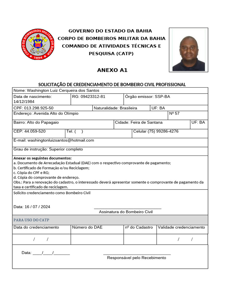 Credenciamento Anexo - A1 - Formulário - Bombeiro - Civil | PDF