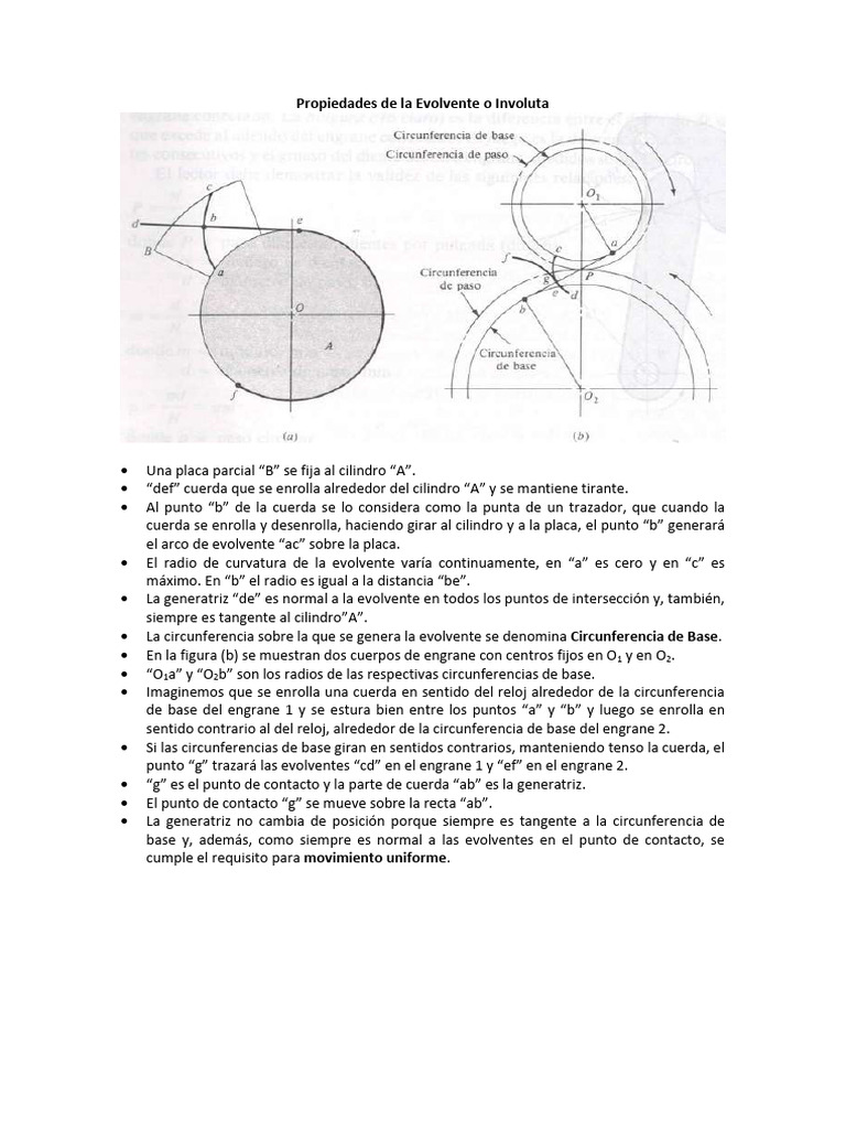 Propiedades de Evolventes e Involutas | PDF