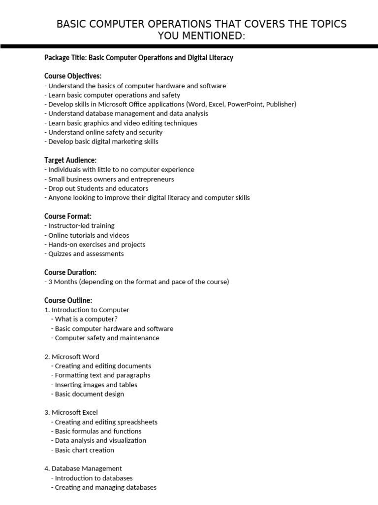 Basic Computer Operations That Covers The Topics You Mentioned | PDF | Databases | Microsoft Excel