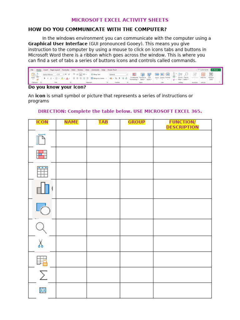 MICROSOFT-EXCEL-ACTIVITY-SHEETSTABS | PDF