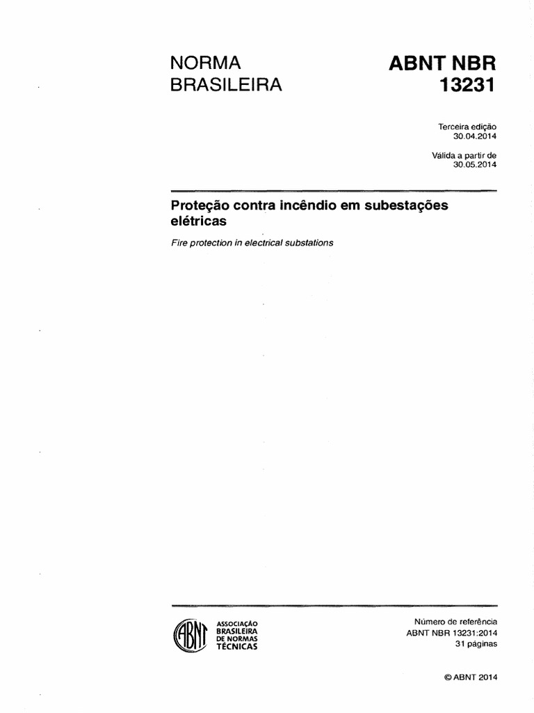 Incendio em Subestações-NBR-13231-2014 PDF | PDF