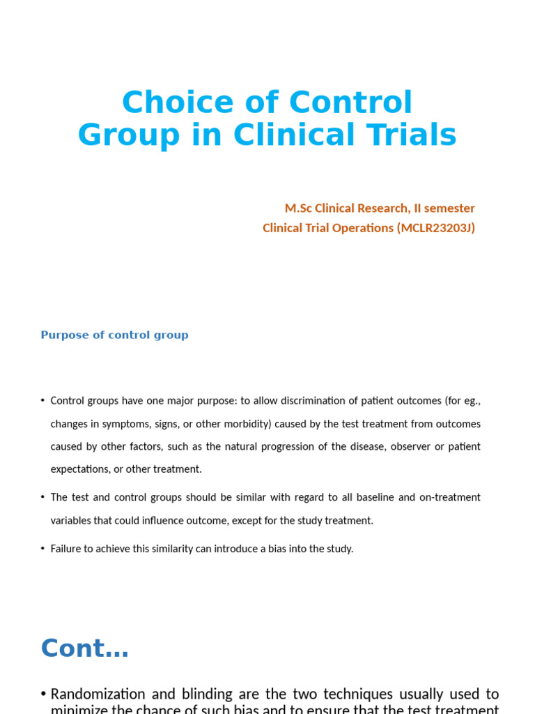 16.02.2024 Choice of Controls in Clinical Trials | PDF | Placebo Controlled Study | Clinical Trial