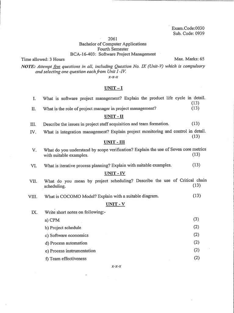 BCA 4th Sem BCA-16-403 Software Project Management July 2021 | PDF