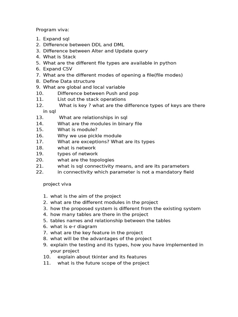 Vivs Questions | PDF