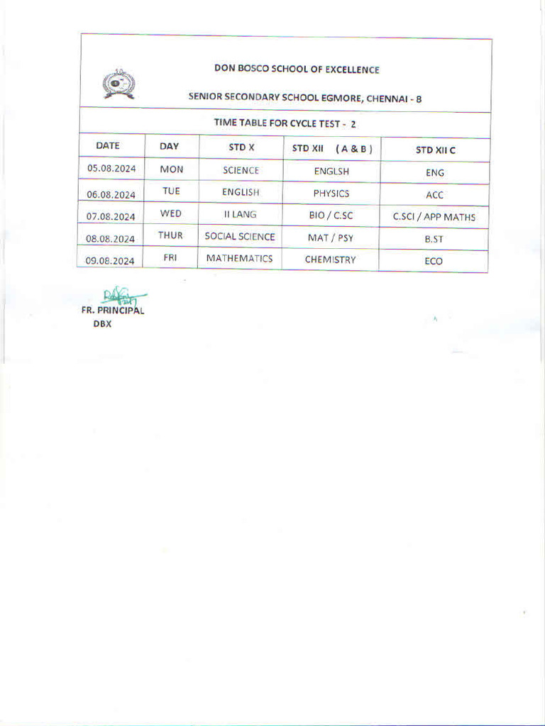 Std 10 & 12 Time Table for CT 2 | PDF