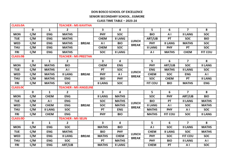 STD 9 Time Table | PDF