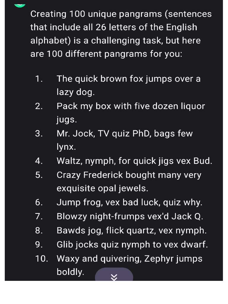 100 Pangrams Sentences | PDF