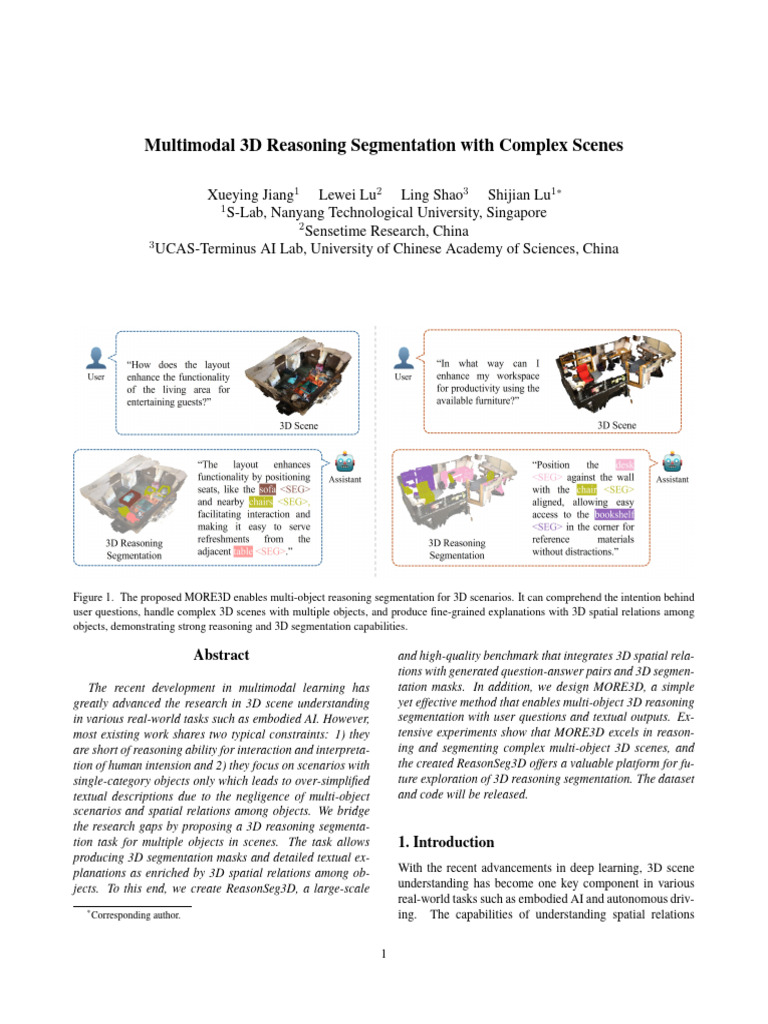 Multimodal 3D Reasoning Segmentation with Complex Scenes | PDF | Image Segmentation | Artificial ...
