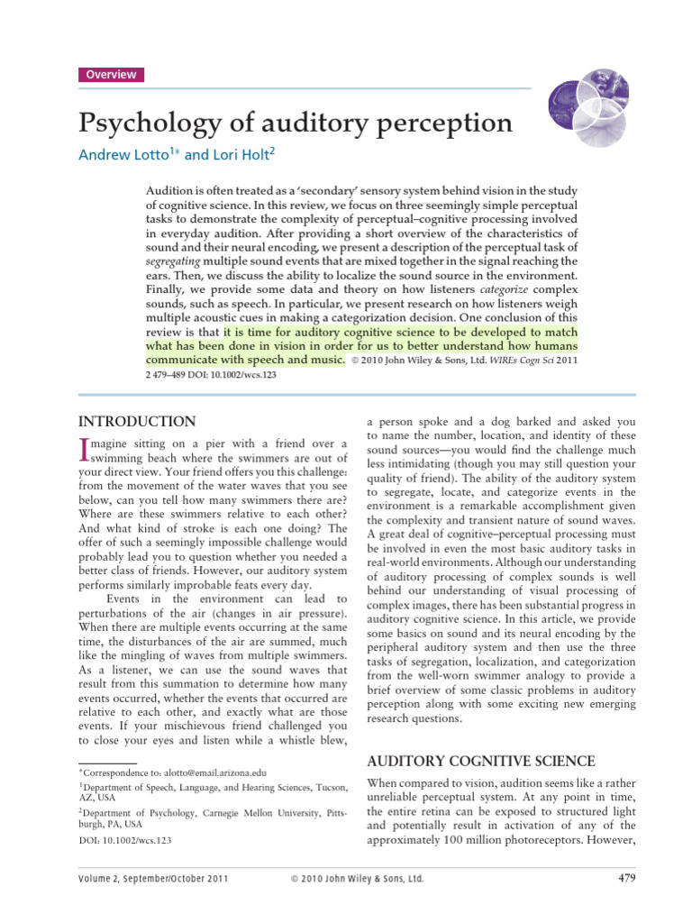 Psychology of Auditory Perception | PDF | Sound | Pitch (Music)