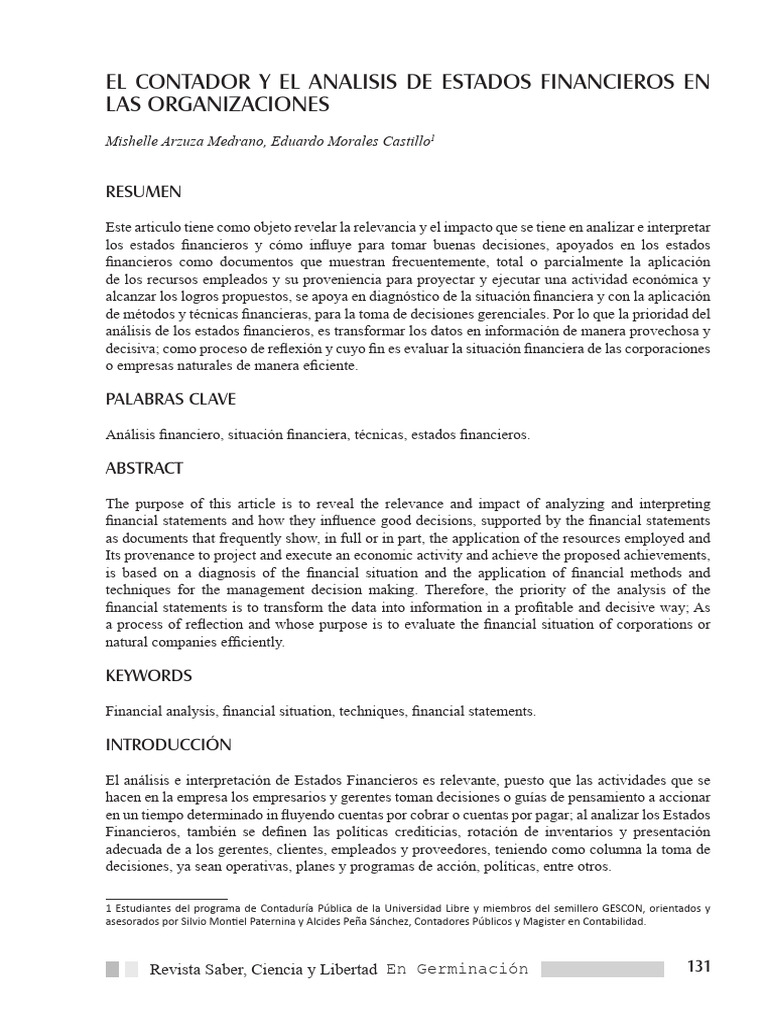 26 El Contador y El Analisis de Estados Financieros en Las Organizaciones | PDF | Contabilidad ...