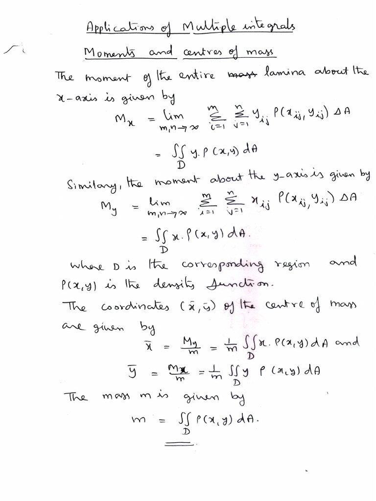 Applications of Multiple Integrals Moments and Centres of Mass | PDF