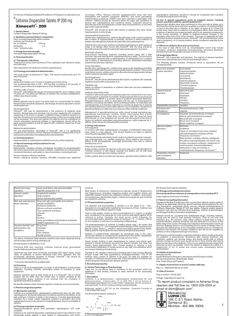 Ximeceff 200 Leaflet Scott Edil R0 09 06 23 Web | PDF | Beta Lactamase ...