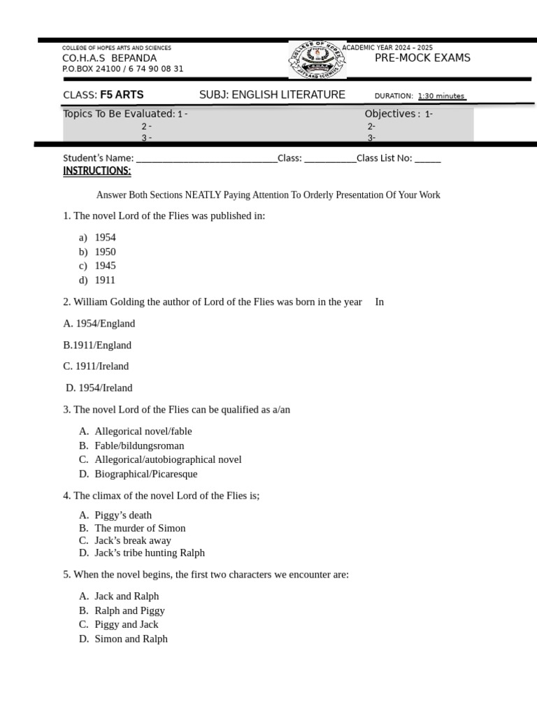 Literature Form 5 COHAS | PDF