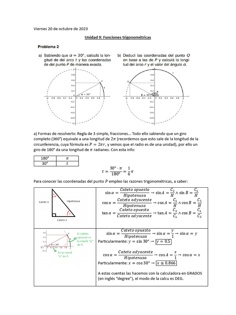 2023-10-20 - ICBT Com 08 - Unidad 09 Funciones Trigonométricas - Problemas 2, 3 y 4 | PDF ...