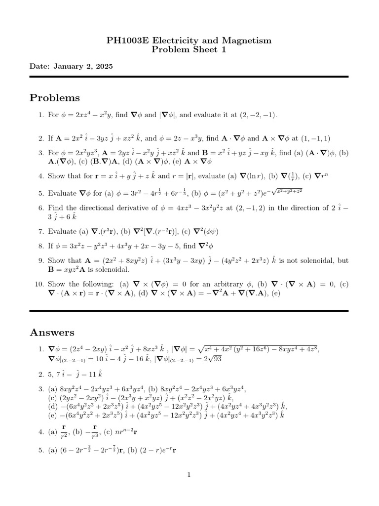 Problem Set 1-2 | PDF | Electromagnetism
