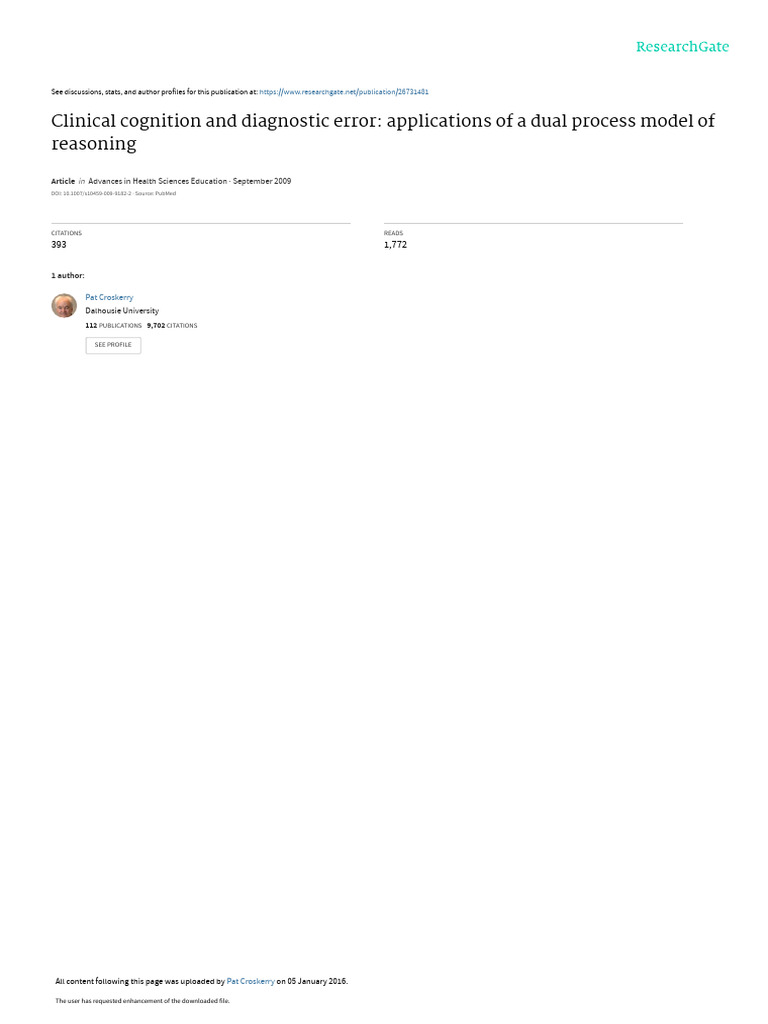 Artigo - Clinical Cognition and Diagnostic Error - Applications of A Dual Process Model of ...