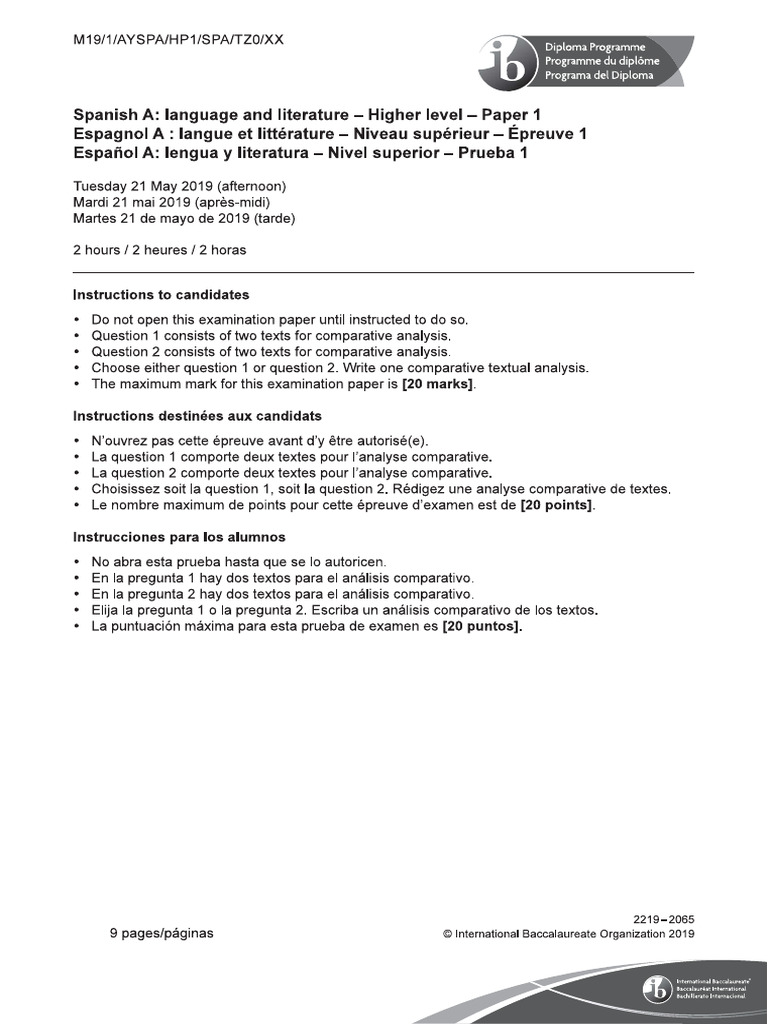 Prueba 1 Mayo 2019 Lengua (IB) | PDF
