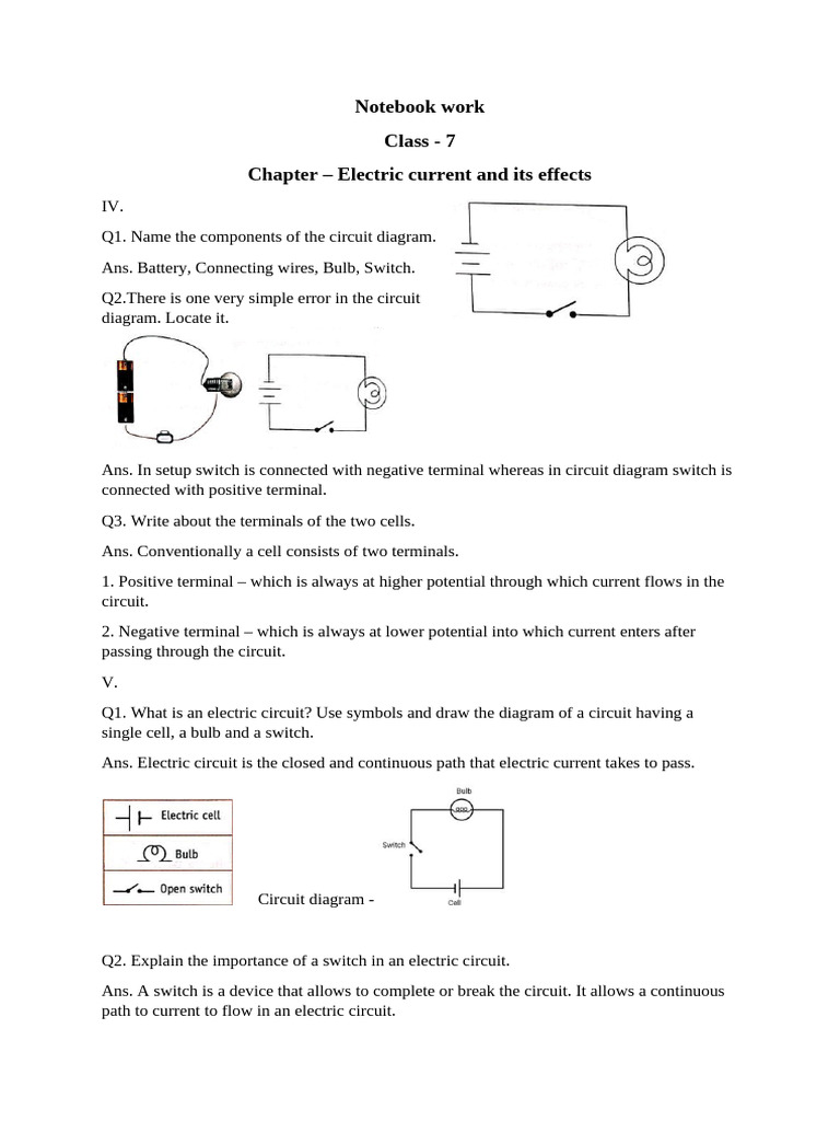 Notebook Work Class- 7_ Electric Current and Its Effects | PDF | Electric Current | Series And ...