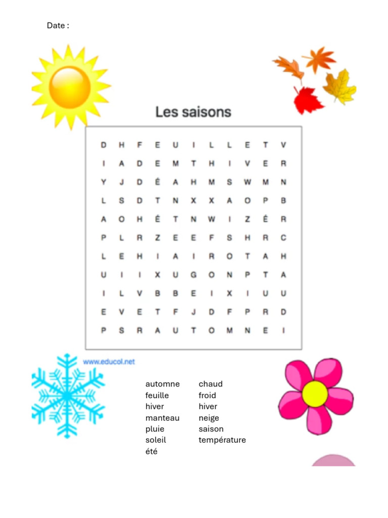 Les Saisons Mots Cachés | PDF