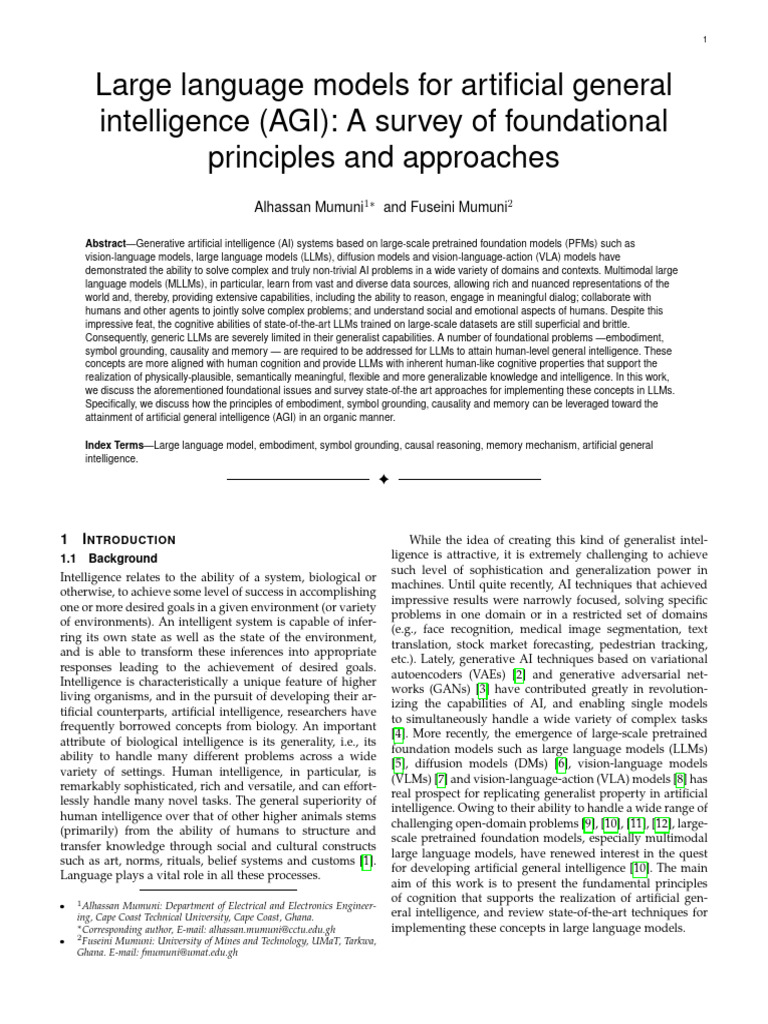 Large Language Models For Artificial General Intelligence (AGI) : A Survey of Foundational ...