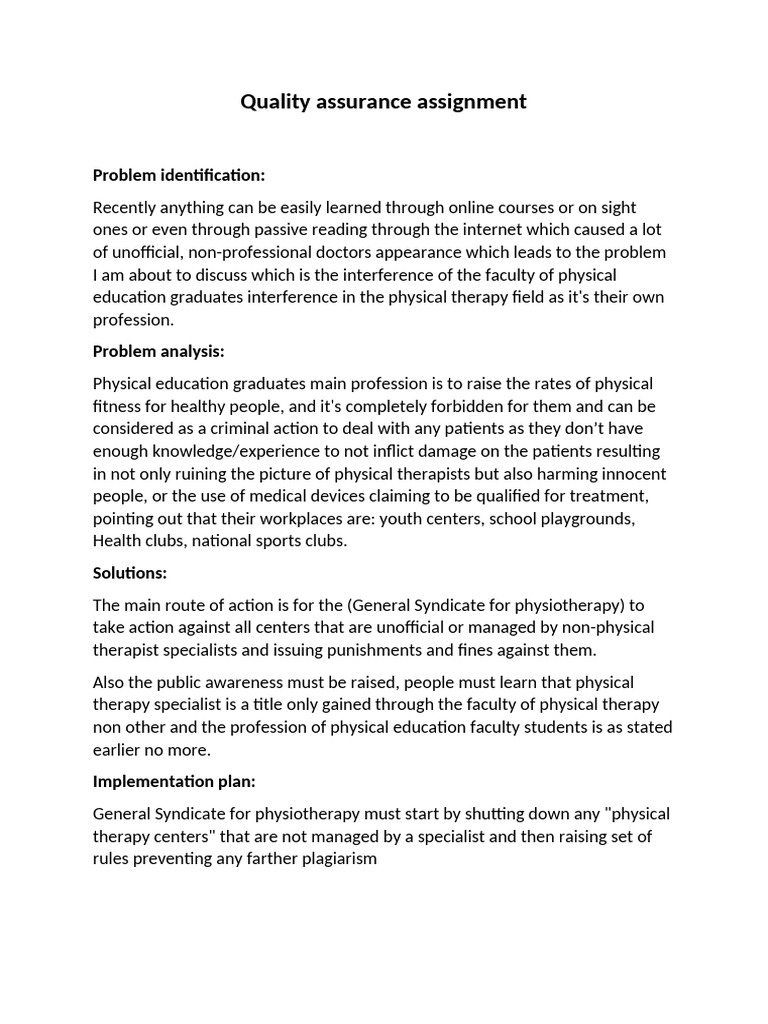 Quality Assurance Assignment | PDF