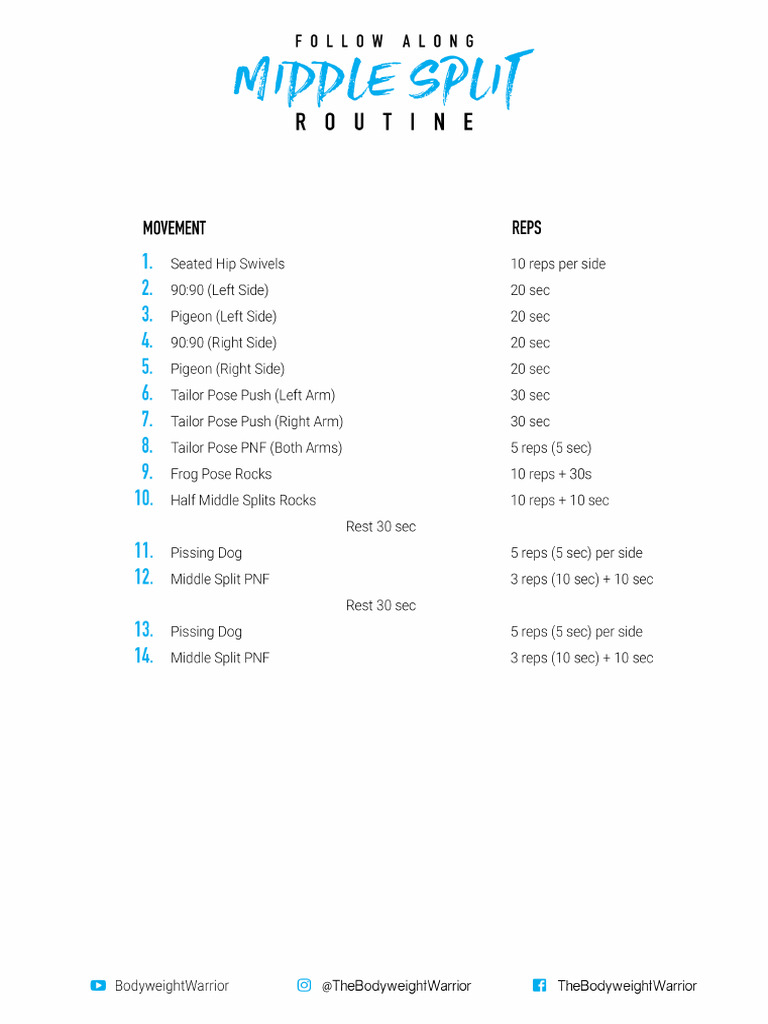 Follow Along Middle Split Flexibility Routine | PDF