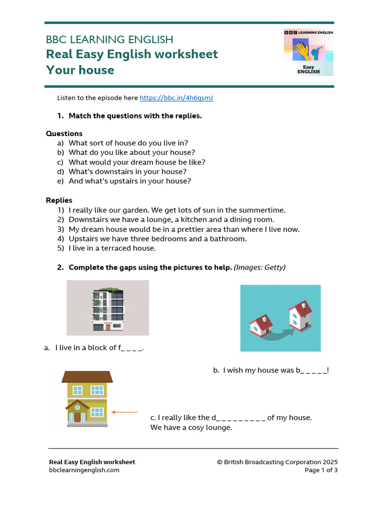 Your House English Worksheet | PDF
