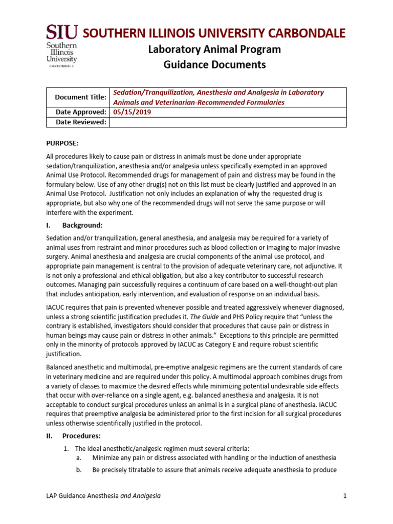 Lap Anesthesia Analgesia Guidelines | PDF | Analgesic | Anesthesia