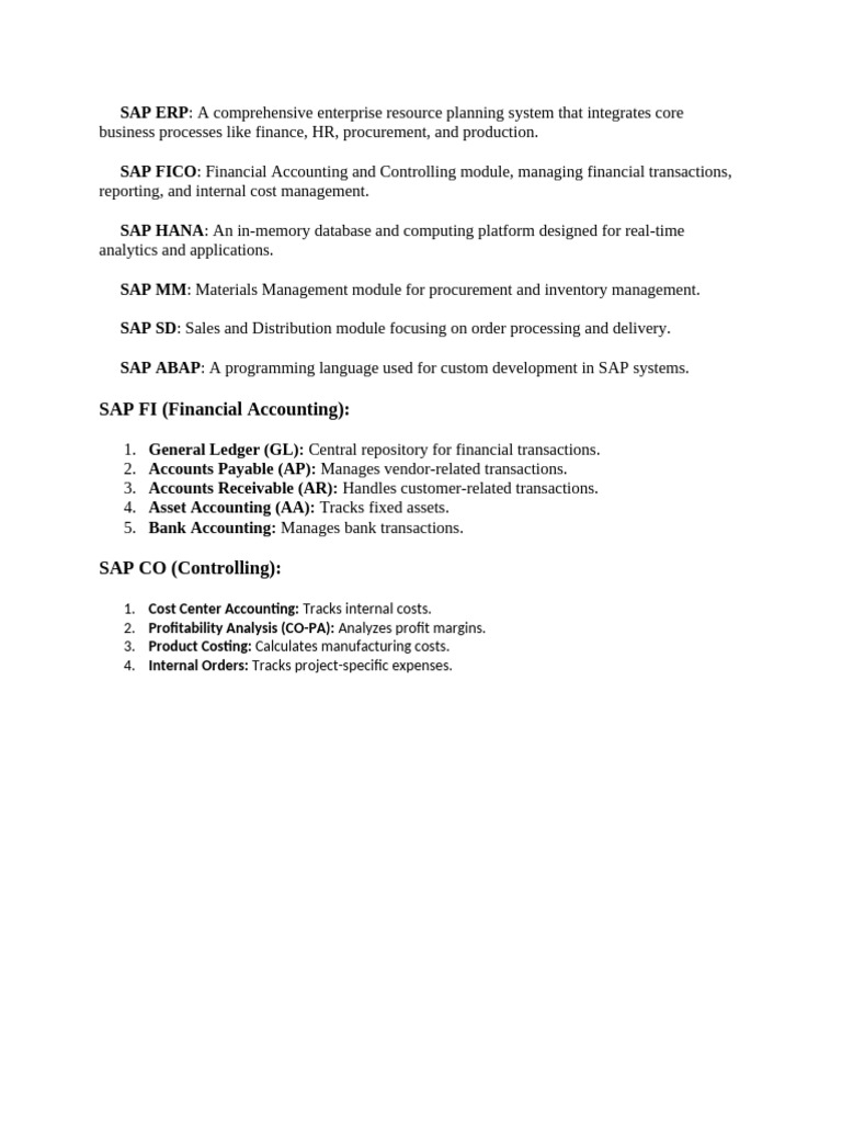SAP Key Concepts | PDF