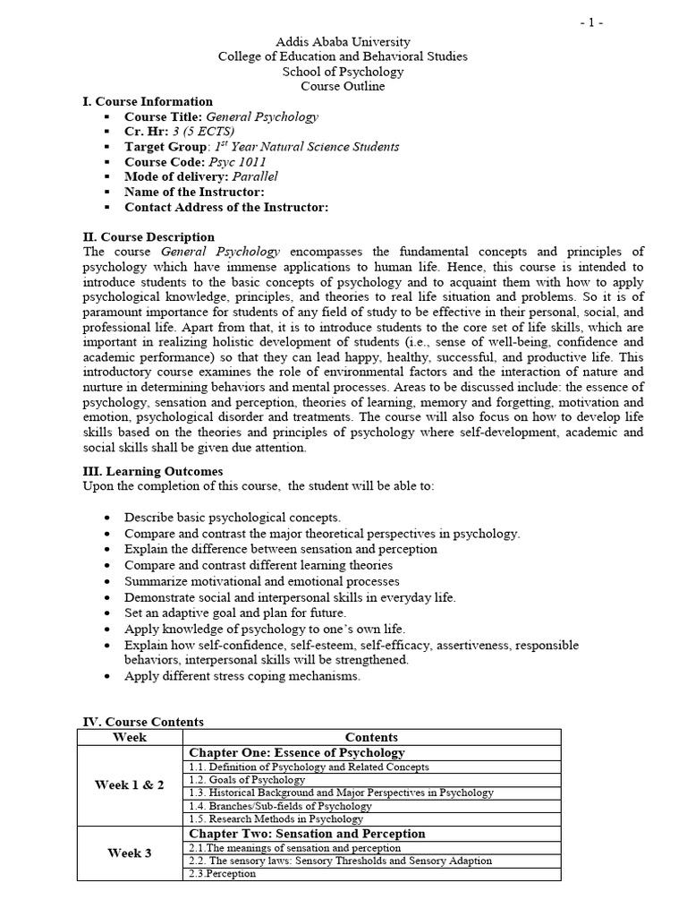 Course Outline-General Psychology | PDF | Psychology | Learning