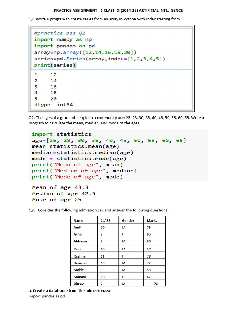 Practice Assignment - 1-Class XI AI | PDF