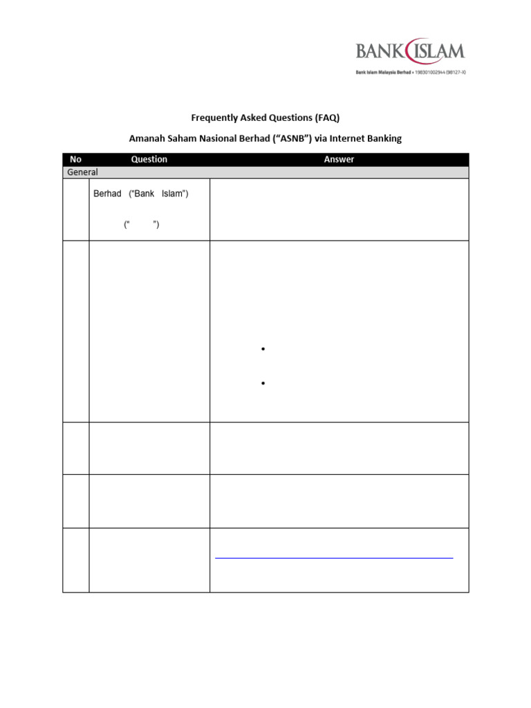ASNB Investment via Bank Islam FAQ | PDF | Banks | Online Banking
