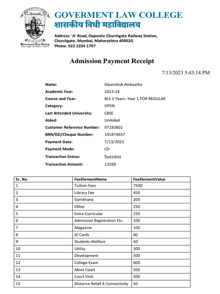 Fees Receipt | PDF