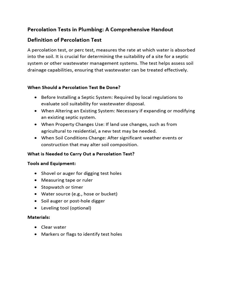 Percolation Tests HandOut | PDF | Septic Tank | Environmental Engineering