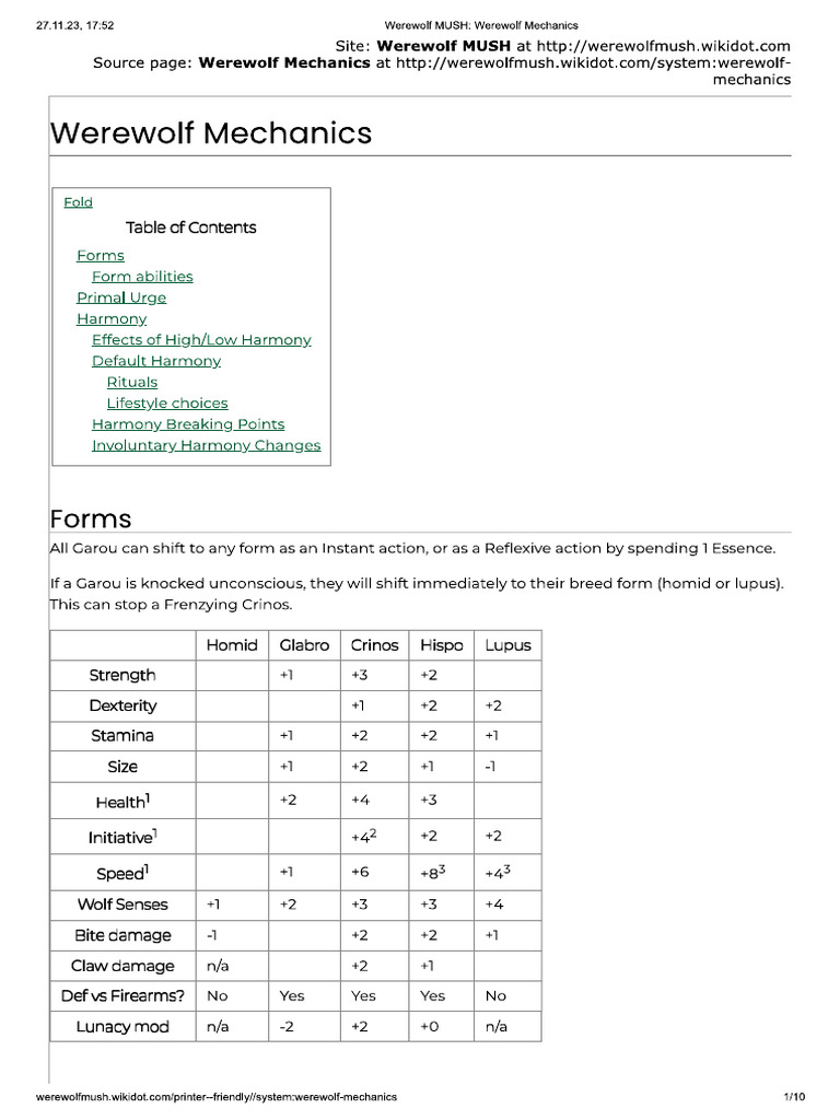 Werewolf MUSH Houserules | PDF